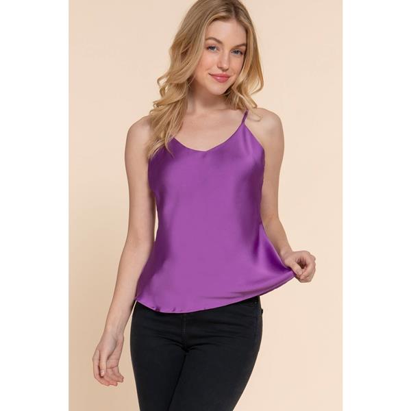 V NECK SATIN CAMI PURPLE | Gibbons