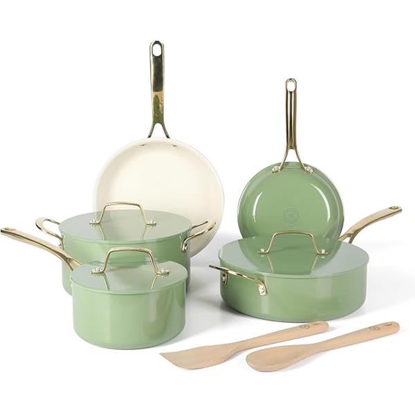 MS GALWAY 10 PIECE ALUMINUM COOKWARE SET SAGE | Gibbons