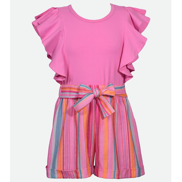 KNIT TO WOVEN ROMPER PINK | Gibbons