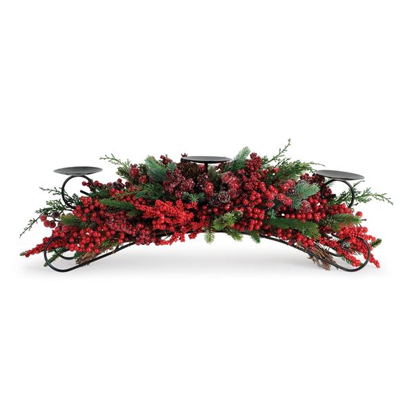 PINE AND MIXED BERRY CENTERPIECE GREEN | Gibbons