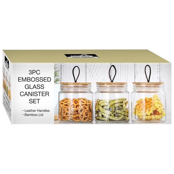 3-PC GLASS CANISTERS W/WOOD LID 1L EA CLEAR | Gibbons