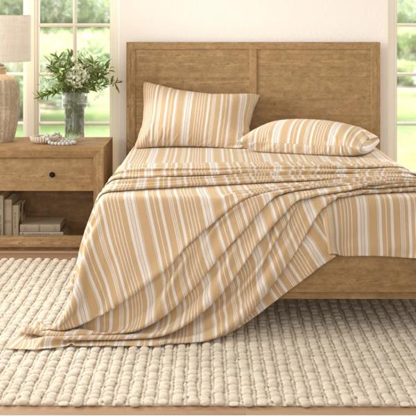 ELOUISE - PRINTED STRIPE MF SHEET SET TAUPE | Gibbons