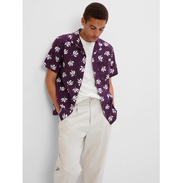 SS LINEN CTN - TEXTURED PRINT SPC BLACKBERRY | Gibbons