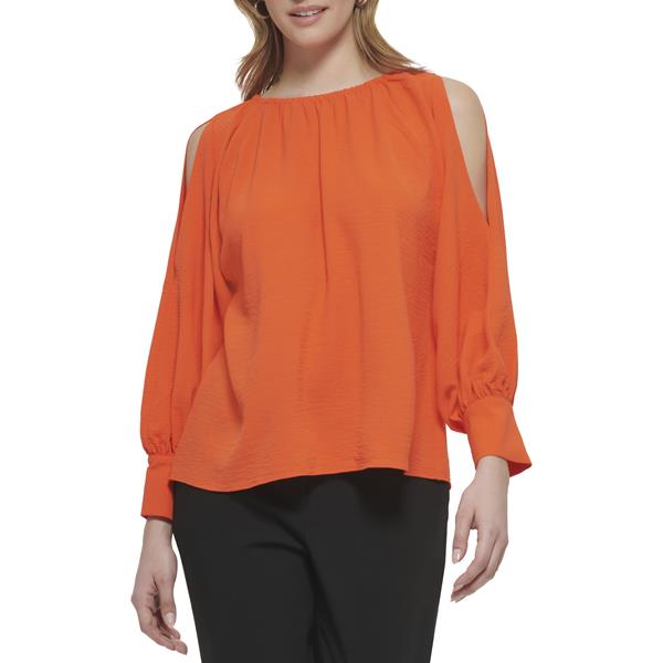 CALVIN KLEIN - Long Sleeve Cold Shoulder Airflow Blouse FLAME | Gibbons