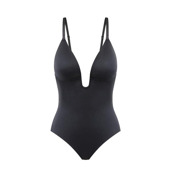 PLUNGE LOW-BACK THONG BODYSUIT BLACK | Gibbons