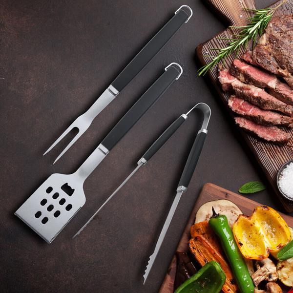 FW-3PC BBQ TOOL SET SILVER | Gibbons