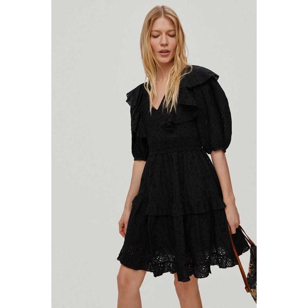 RUFFLED OPENWORK DRESS OPENWORK VOLA DRE BLACK | Gibbons