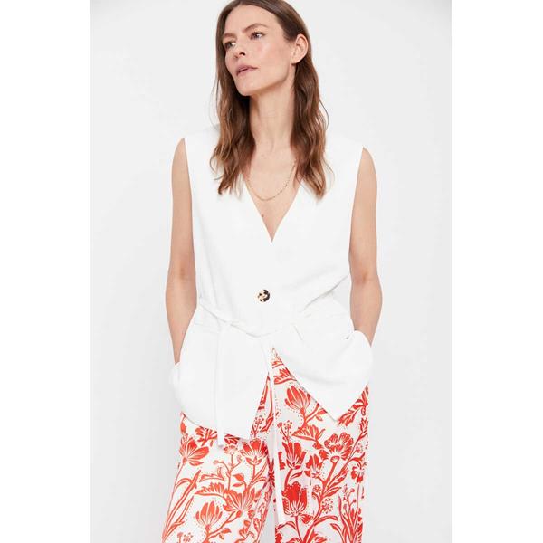 CROSSOVER VEST WITH BUTTON AND BELT WHITE | Gibbons