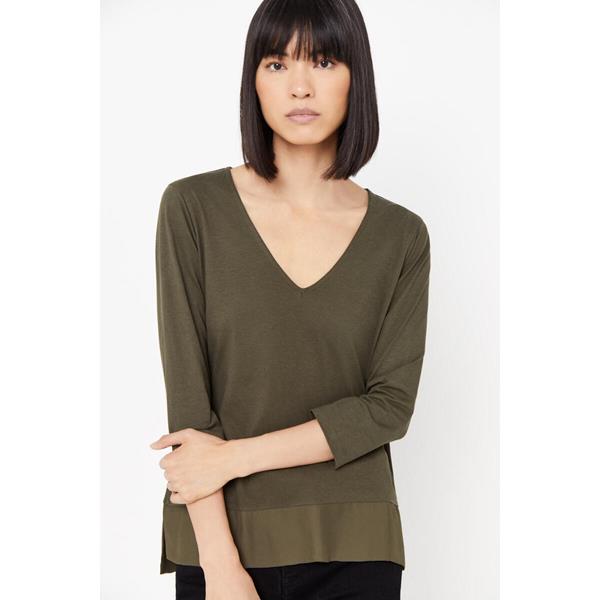 V NECK BASIC TEE PICOMBI MEDIUM KHAKI | Gibbons