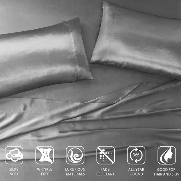 MADISON PARK SATIN 6PC SHEET SET GREY | Gibbons