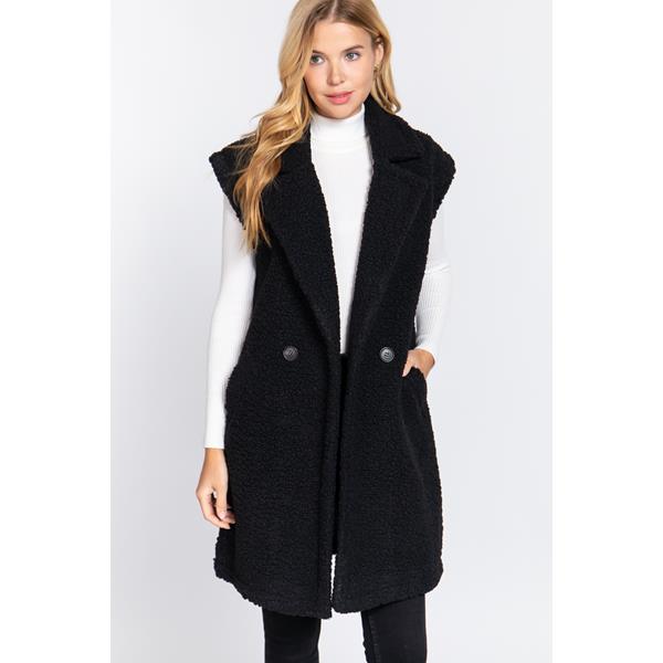 FAUX FUR TEDDY LONG VEST BLACK | Gibbons