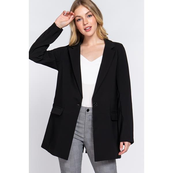 LONG SLV NOTCHED TUNIC BLAZER BLACK | Gibbons