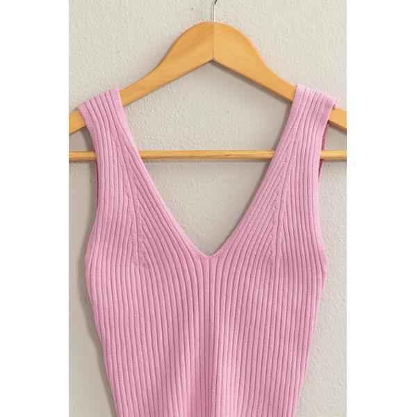 V CUT RIB KNIT TANK PINK | Gibbons