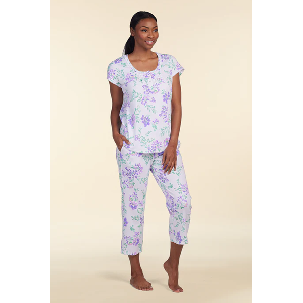 2PC PJ SET 121 Lavender Flowers On White | Gibbons