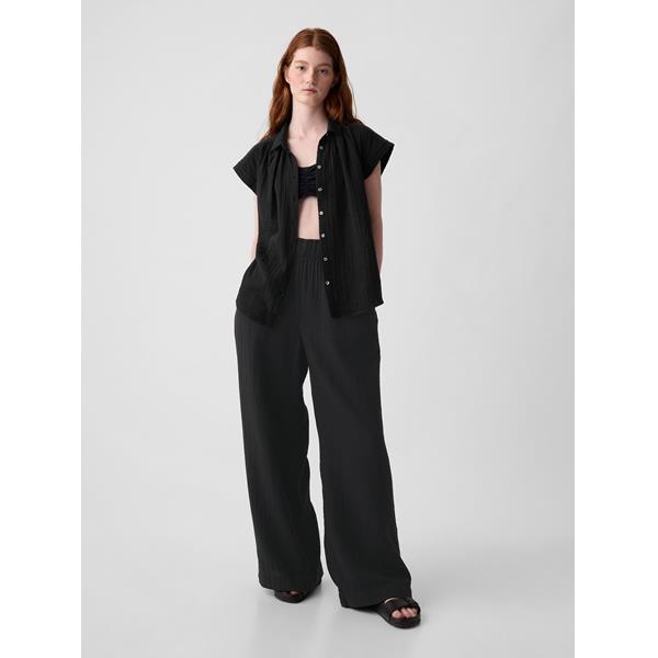 GAUZE WIDE LEG PANT BLACK | Gibbons