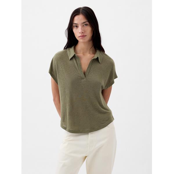 SS LINEN BLEND JOHNNY COLLAR OLIVE GREEN | Gibbons