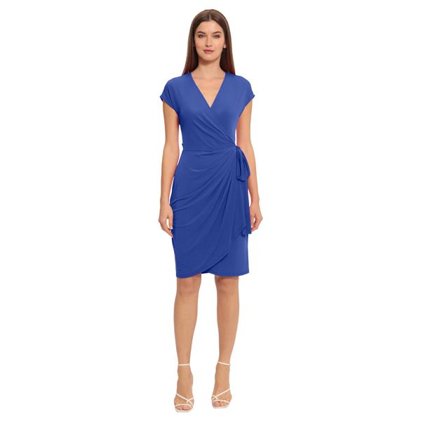 CAP SLV SOLID WRAP DRESS MAZARINE BLUE | Gibbons