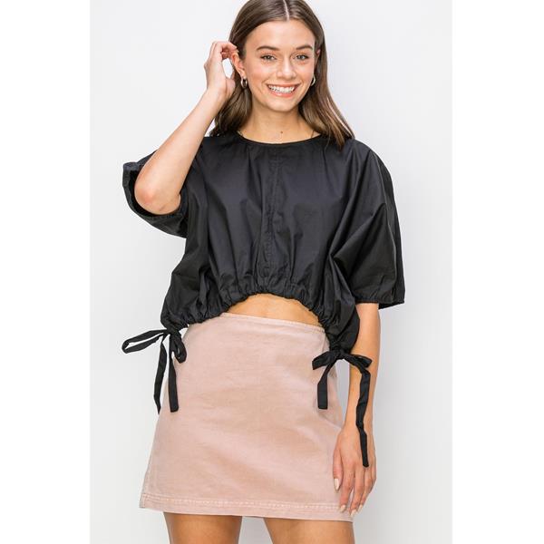 POPLIN DRAWSTRING CROP TOP BLACK | Gibbons