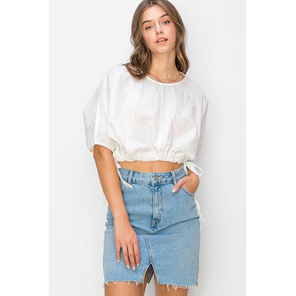 POPLIN DRAWSTRING CROP TOP WHITE | Gibbons