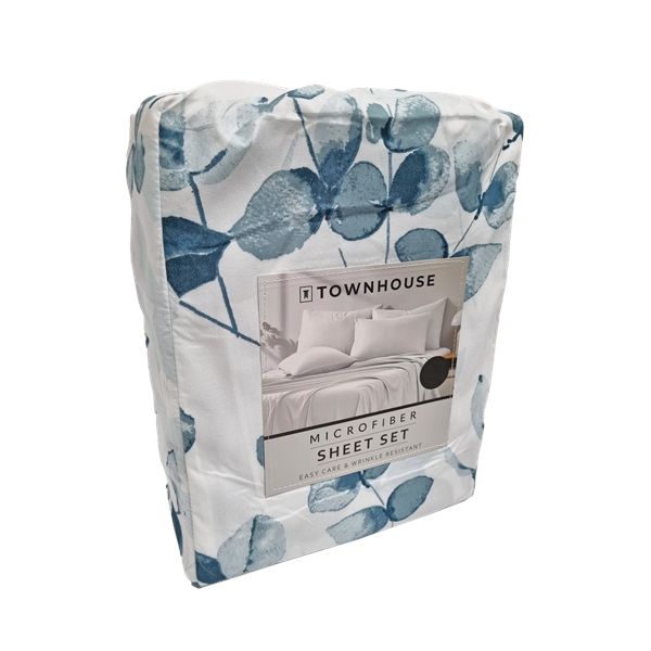 SHEET SET TH 80GSM MF SOLID TWIN BLUE LEAF PRINT | Gibbons