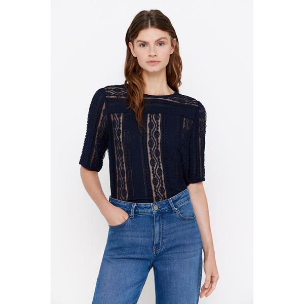 ELASTIC LACE TOP WITH TEARDROP OPENING A NAVY | Gibbons