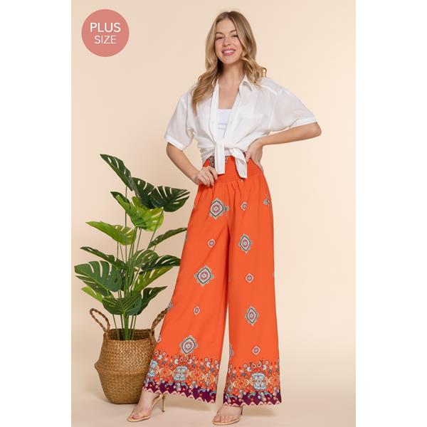 PLUS WIDE LEG BORDER PRINT WOVEN PANTS ORANGE | Gibbons