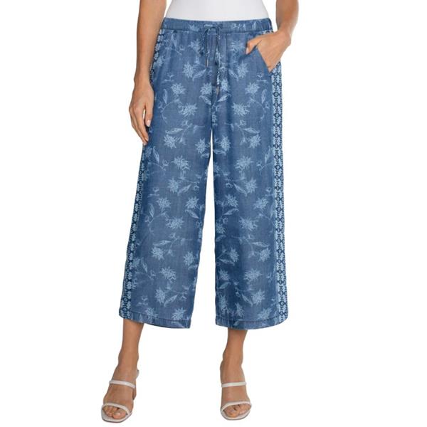 PULL ON WIDE LEG CROP TROUSER INDIGO FLORAL | Gibbons