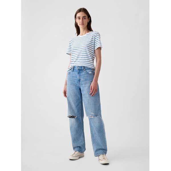 SS ORGANIC VINT CRW INDIGO STRIPE | Gibbons