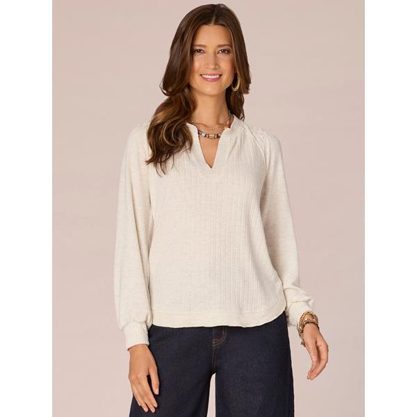 LONG BLOUSON SMOCKED SLEEVE MANDARIN COL HEATHER CREAM | Gibbons