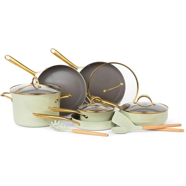 PEPPERSWAY 13 PIECE NON STICK COOKWARE S SAGE | Gibbons