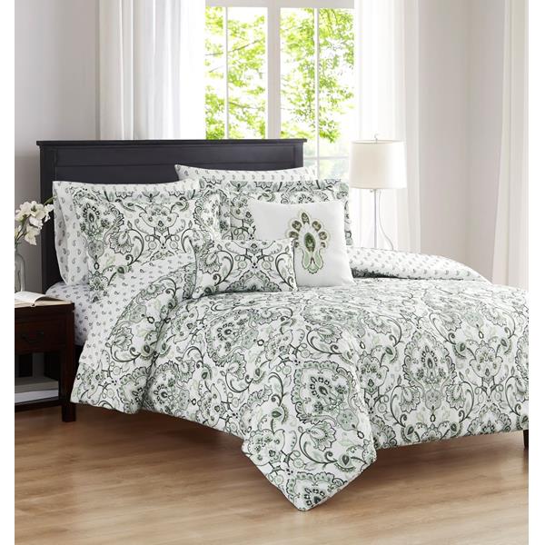CHARLETTE 9PC PRINTED REV COMF SAGE K SAGE | Gibbons