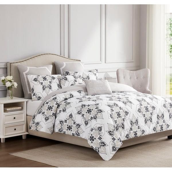 STEVIE 7PC PRINT EMBOSSED COMFORTER SET GREY | Gibbons