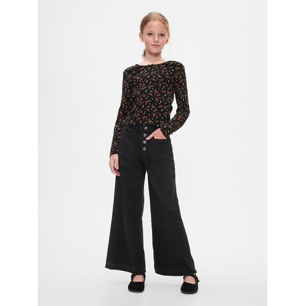 LS FSH POINTELLE TOP BLACK FLORAL | Gibbons