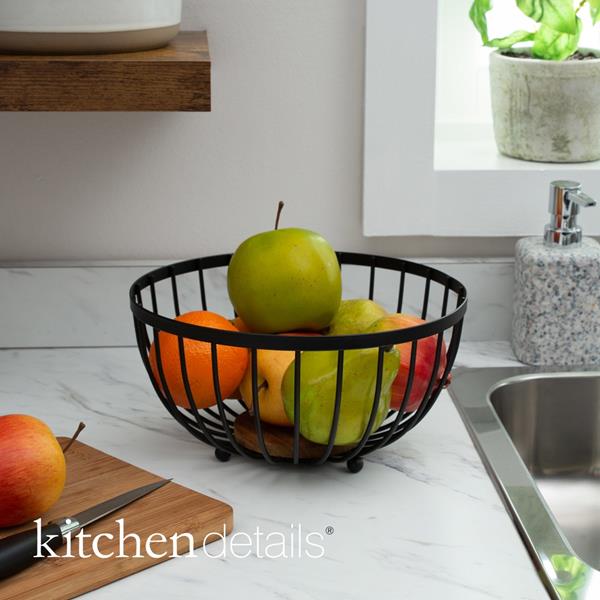 BLACK FRUIT BASKET W WOODEN BASE BLACK | Gibbons