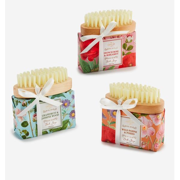 FLORAL SCENTED BATH SOAP + NAIL BRUSH ASST 3 | Gibbons