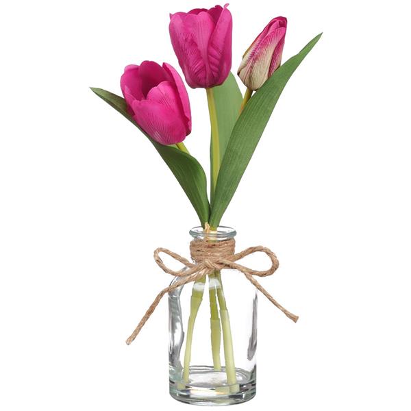 11IN TULIP IN GLASS VASE 3 BUDS PURPLE | Gibbons