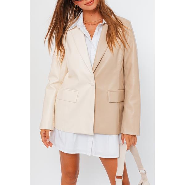 Faux Leather Colorblock Blazer OFF WHITE-TAUPE | South Moon Under