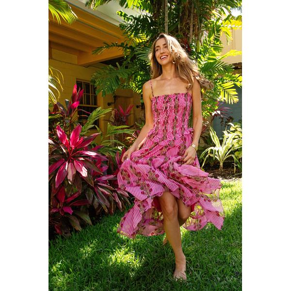 ALEJANDRA MIDI DRESS HOT PINK COMBO | South Moon Under